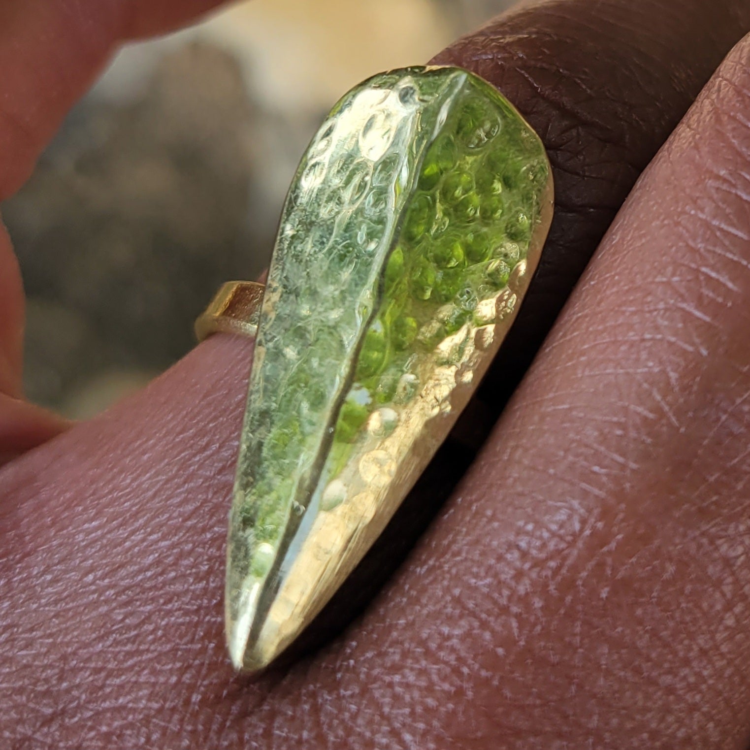 Hammered Shield Adjustable Brass Ring